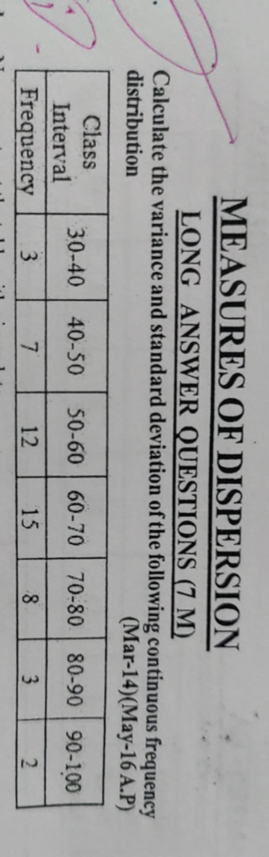MEASURES OF DISPERSION LONG ANSWER QUESTIONS (7 M) Calculate the variance..