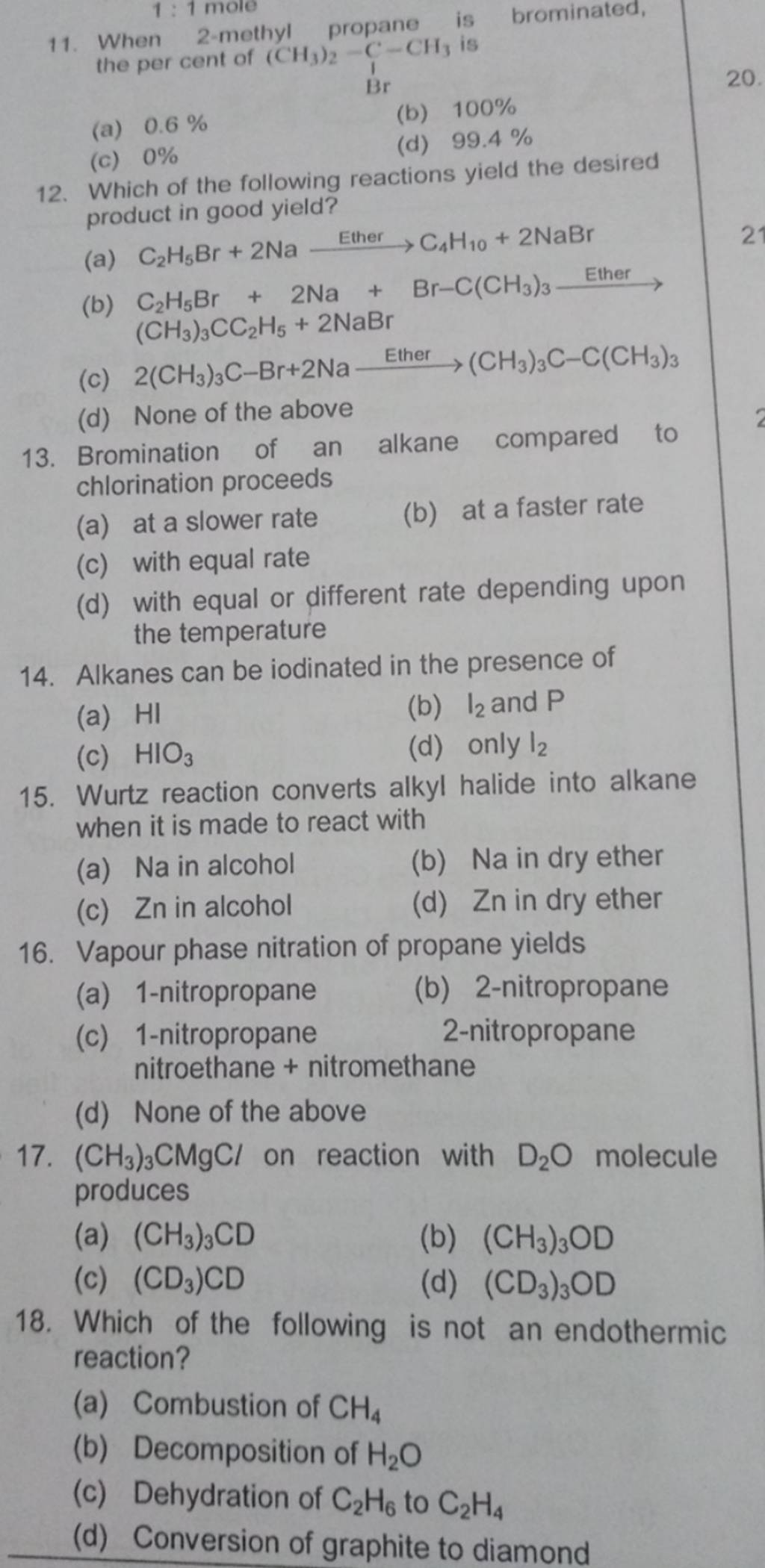 Vapour phase nitration of propane yields | Filo