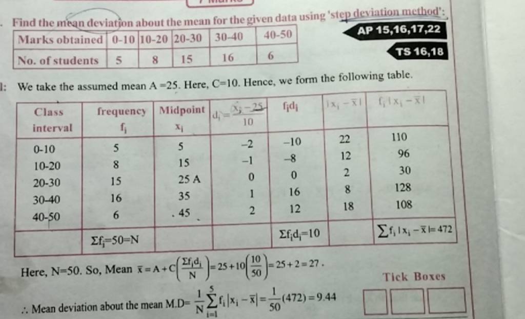 Find The Mean Deviation About The Mean For The Given Data Using Step Dev