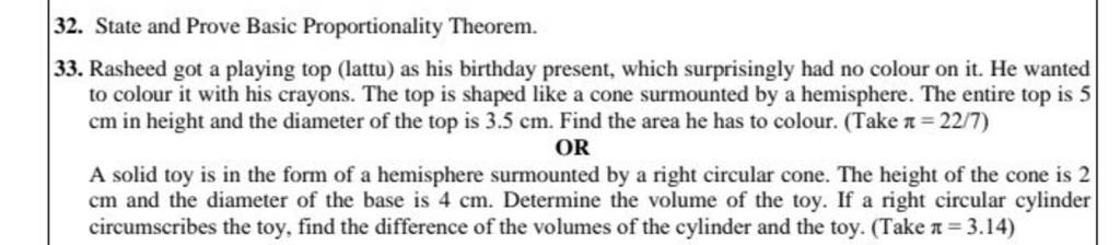 32. State and Prove Basic Proportionality Theorem. 33. Rasheed got a play..