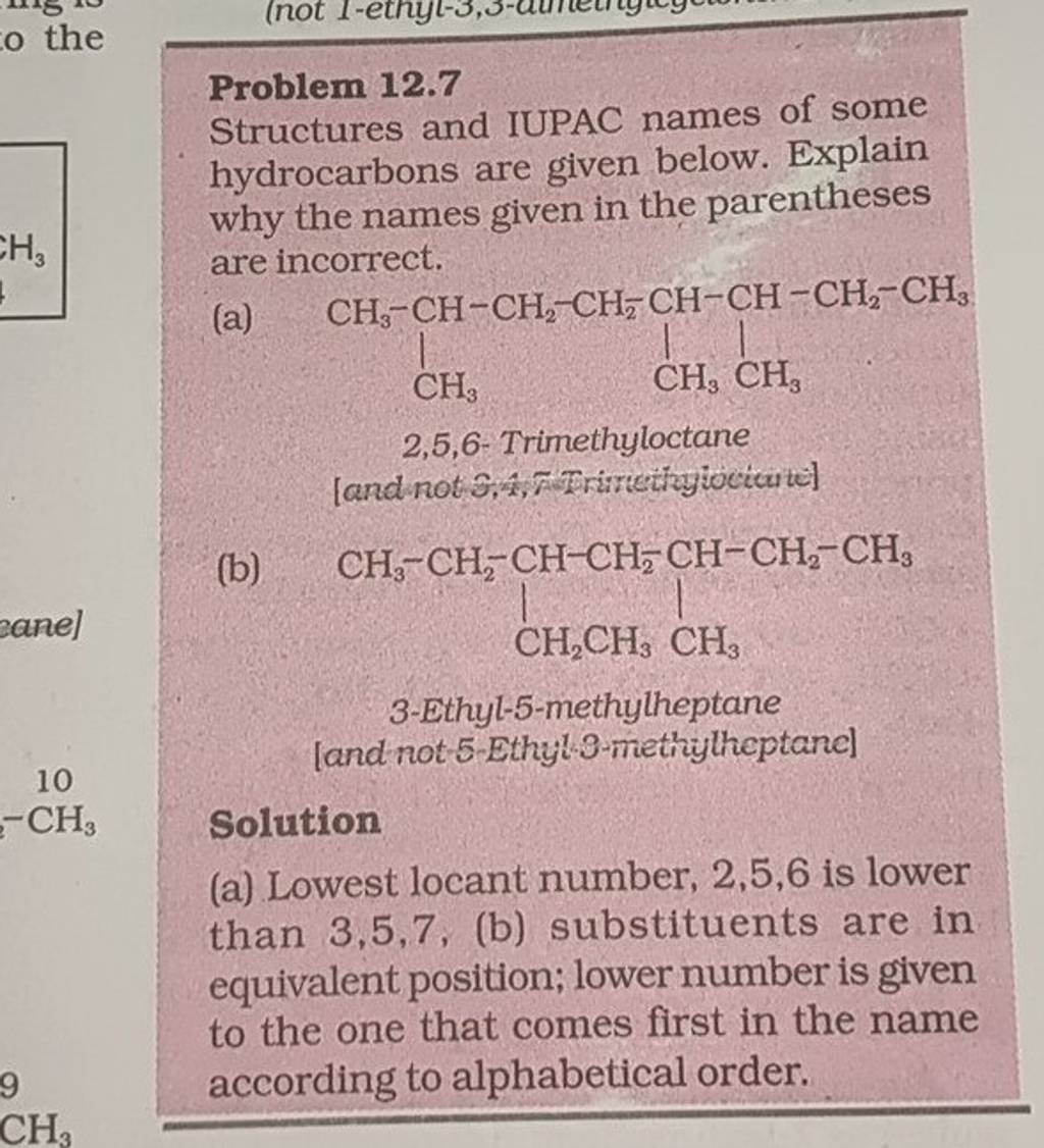 Problem 12.7 Structures and IUPAC names of some hydrocarbons are given be..