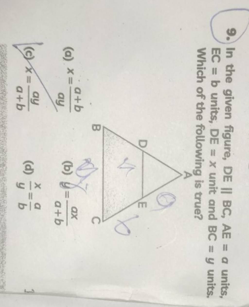9 In The Given Figure De∥∥c Ae A Units Ec B Units De X Unit And Bc Y