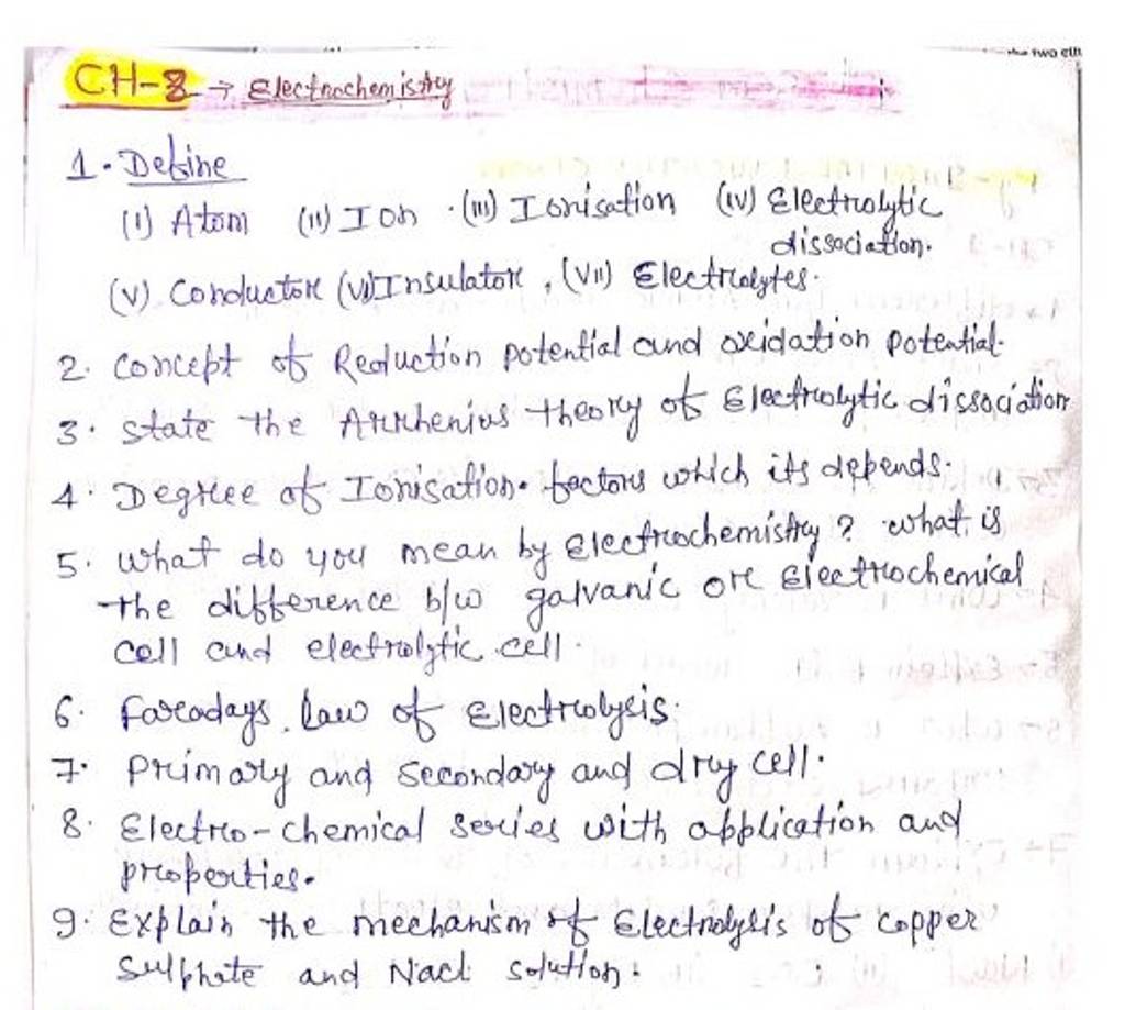 CH−8÷ elect tochen is thy 1. Debine (i) Atem (ii) Ion - (ii) Iorisation