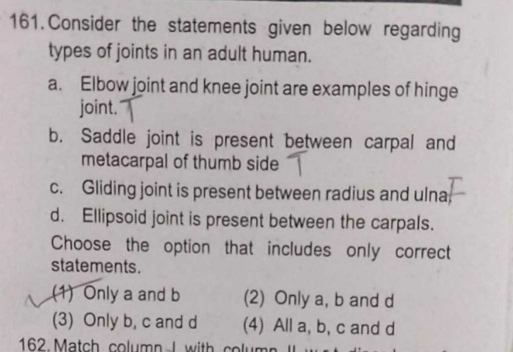 Consider The Statements Given Below Regarding Types Of Joints In An Adult