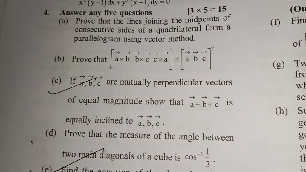 4. Answer any five questions [3×5=15 (a) Prove that the lines joining the.. 4. Answer any five questions [3×5=15 (a) Prove that the lines joining the..