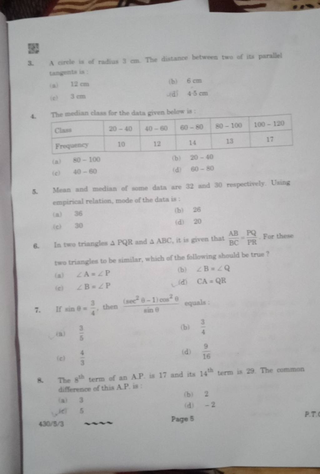 A circle is of radius 3 cm. The distance between two of its parallel tang..