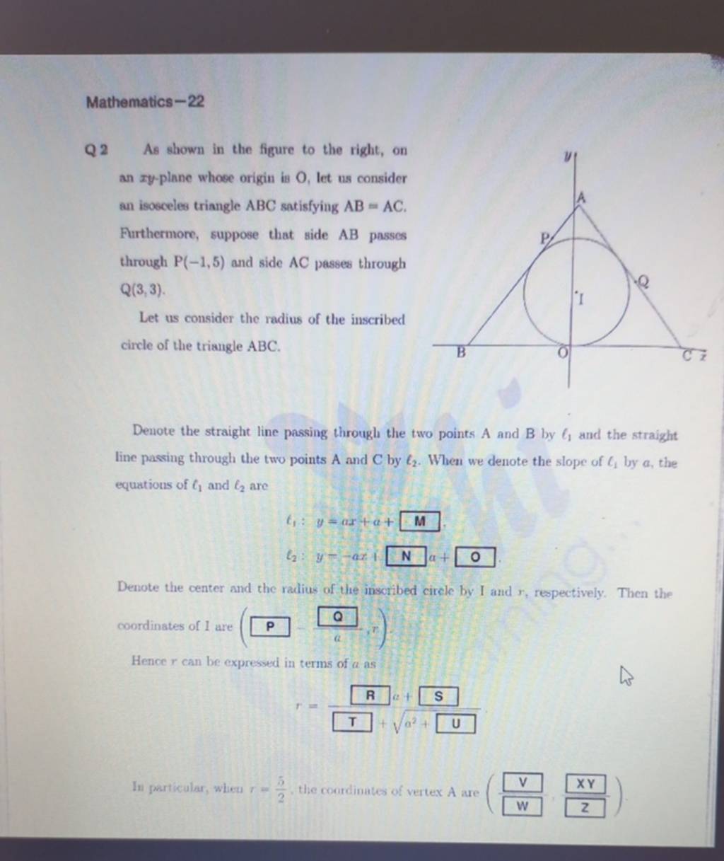 Mathematics -22 Q 2 As shown in the figure to the right, on an xy-plane w..