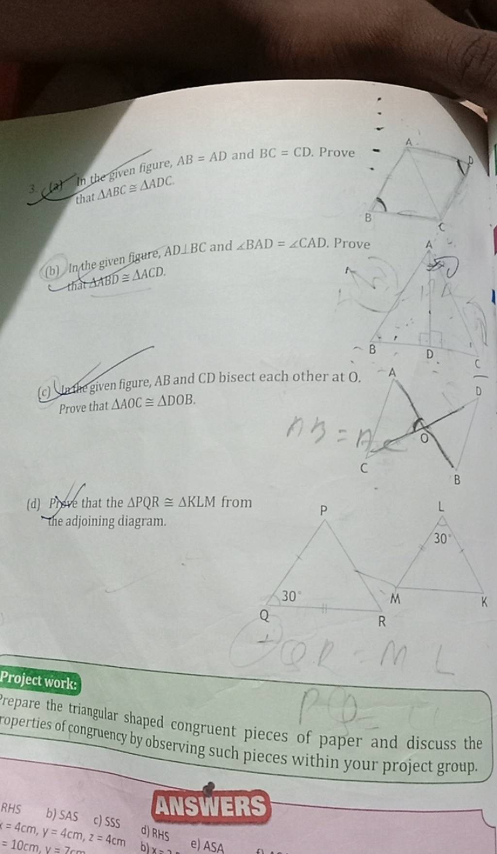 (.3) In the given figure, AB=AD and BC=CD. Prove that ABC≅ ADC (b) In th..