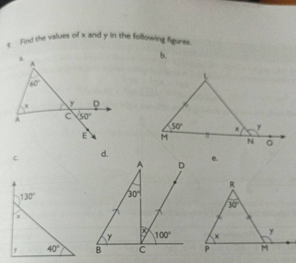 9. Find the values of x and y in the following figures. b. c. d. | Filo