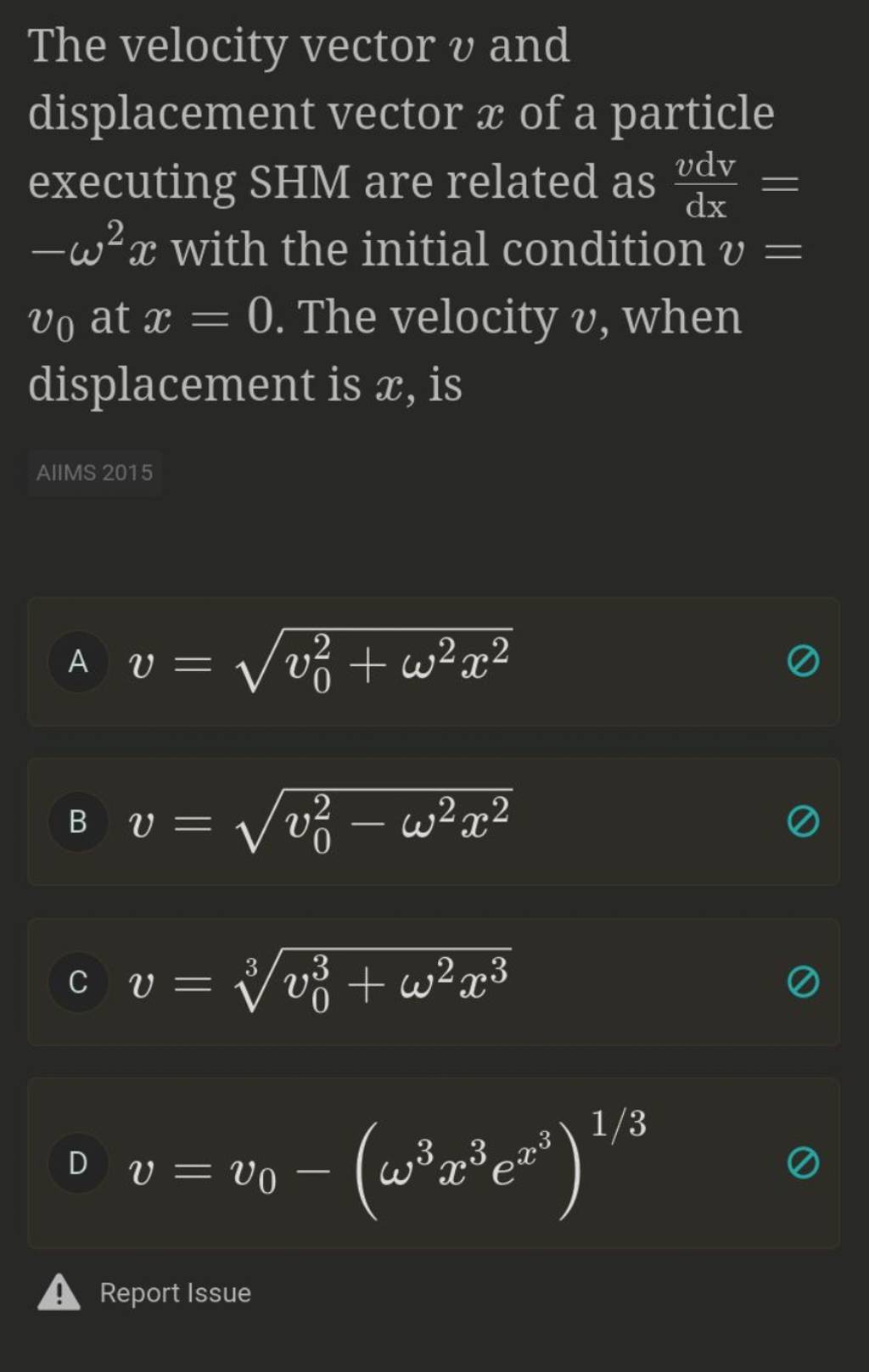 The velocity vector v and displacement vector x of a particle executing S..