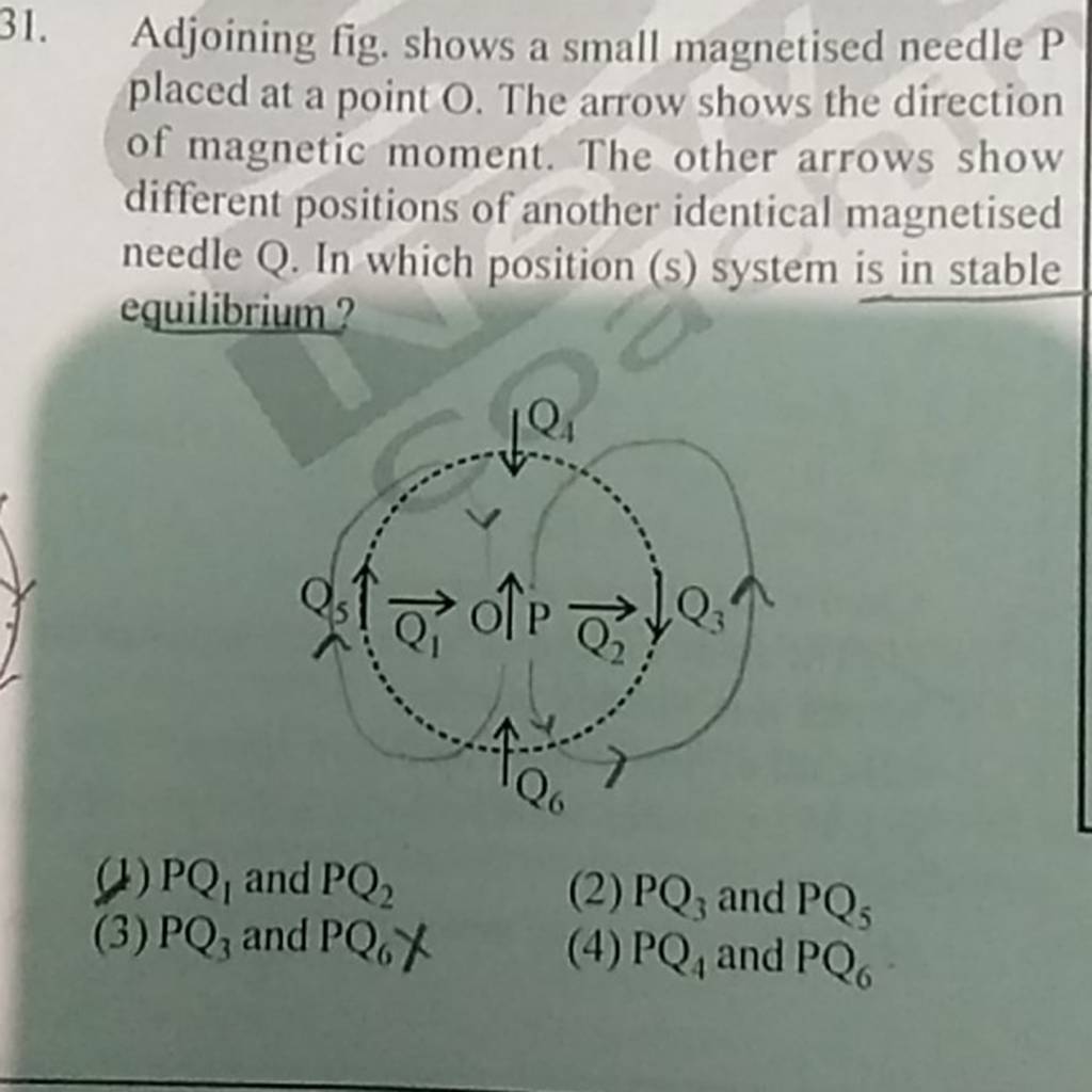 Adjoining fig. shows a small magnetised needle P placed at a point O. The.. Adjoining fig. shows a small magnetised needle P placed at a point O. The..