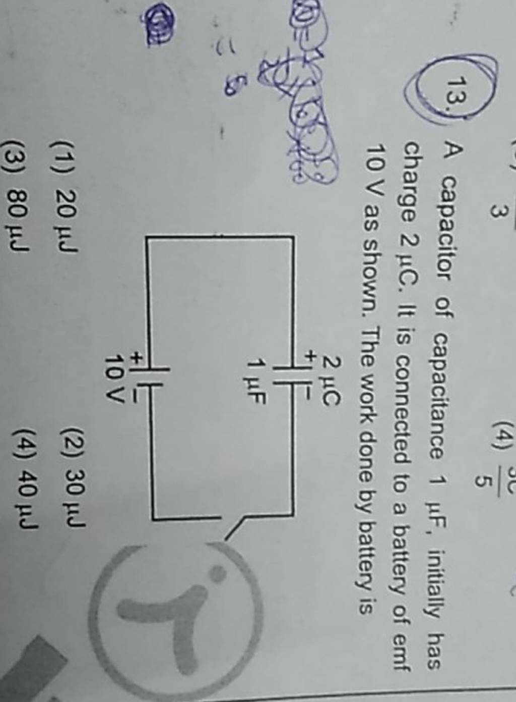 A capacitor of capacitance 1μF, initially has charge 2μC. It is connected..