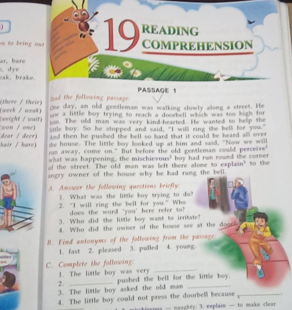 READING COMPREHENSION PASSAGE 1 (there / their) Rond the following passag..