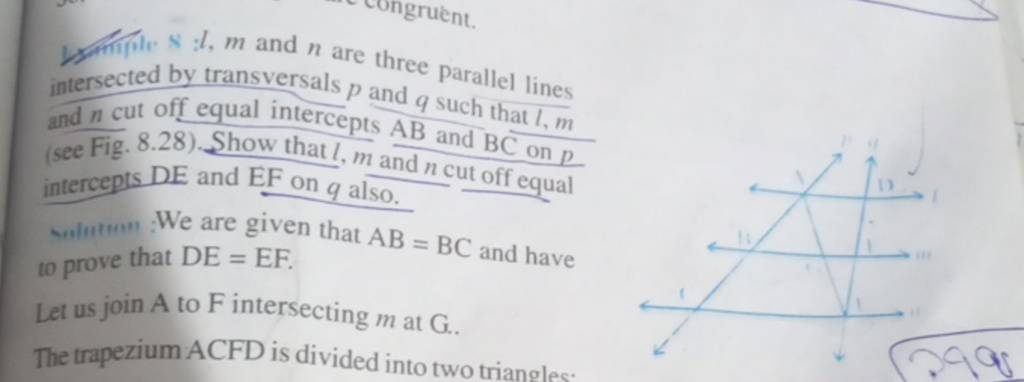 L.miniple s:l,m and n are three parallel lines intersected by transversal..