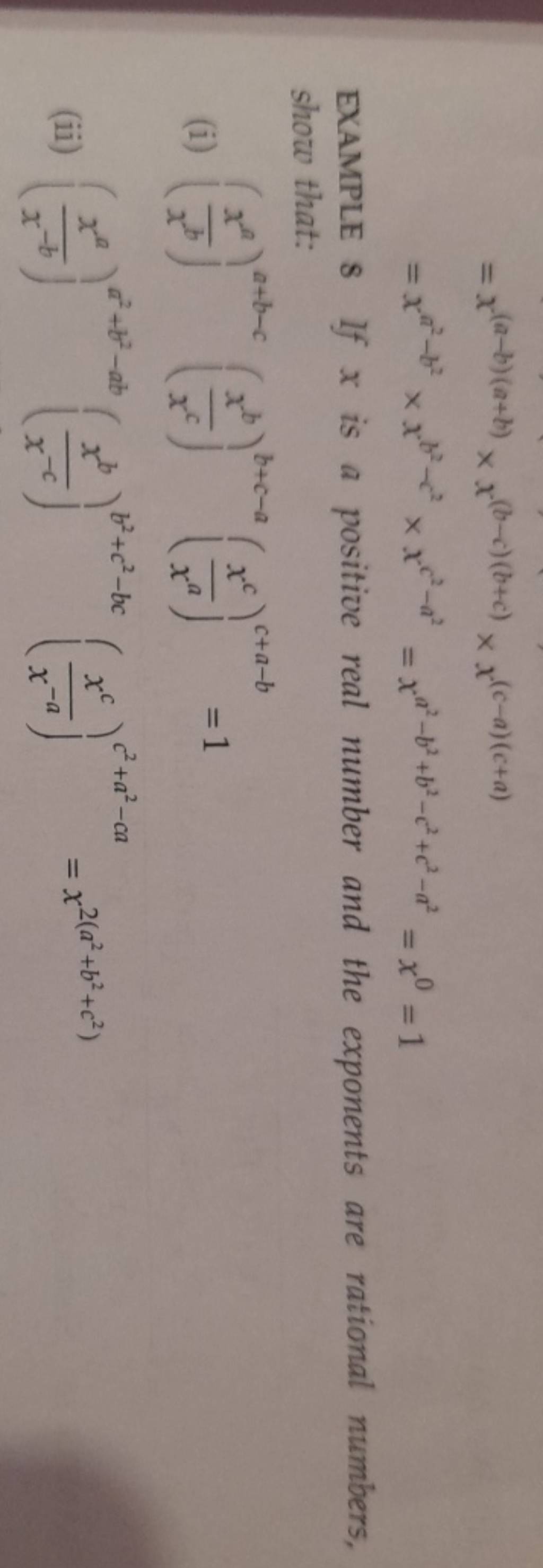 =x(a−b)(a+b)×x(b−c)(b+c)×x(c−a)(c+a)=xa2−b2×xb2−c2×xc2−a2=xa2−b2+b2−c2+c2..