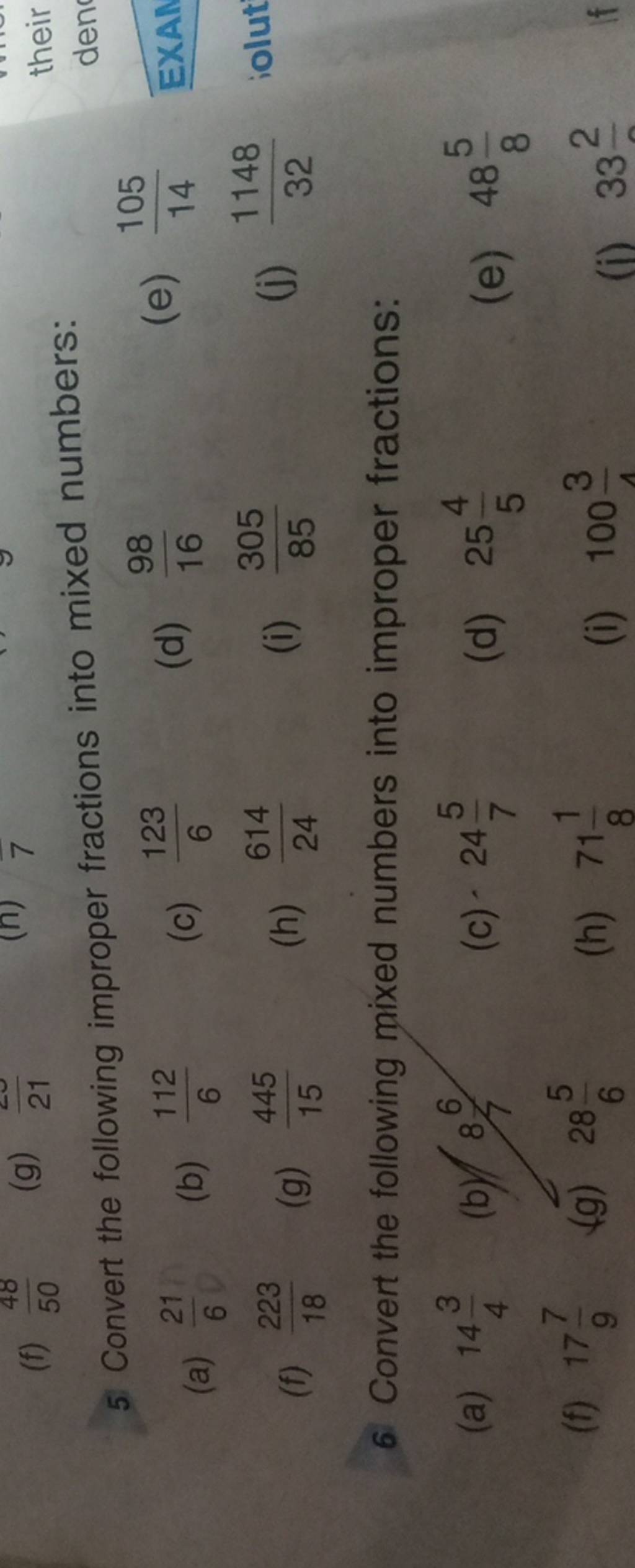 5 Convert the following improper fractions into mixed numbers: (a) 621 5 Convert the following improper fractions into mixed numbers: (a) 621