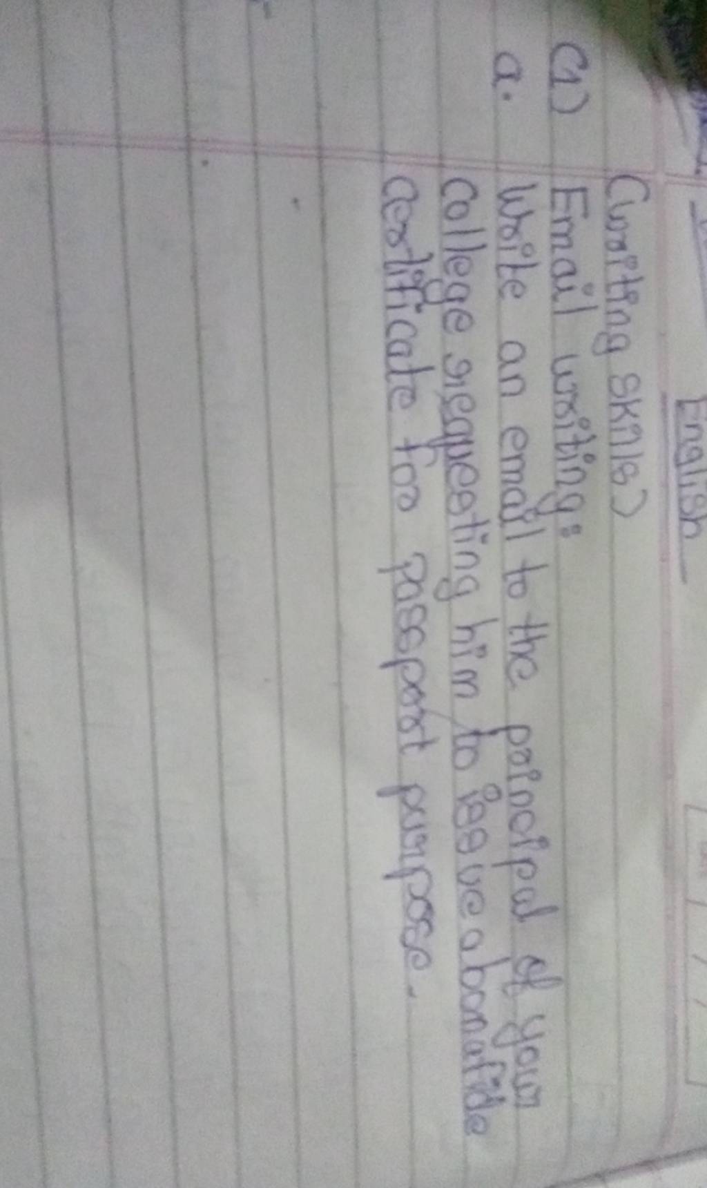(writing skills) (1) Email writing: a. Write an email to the principal of..