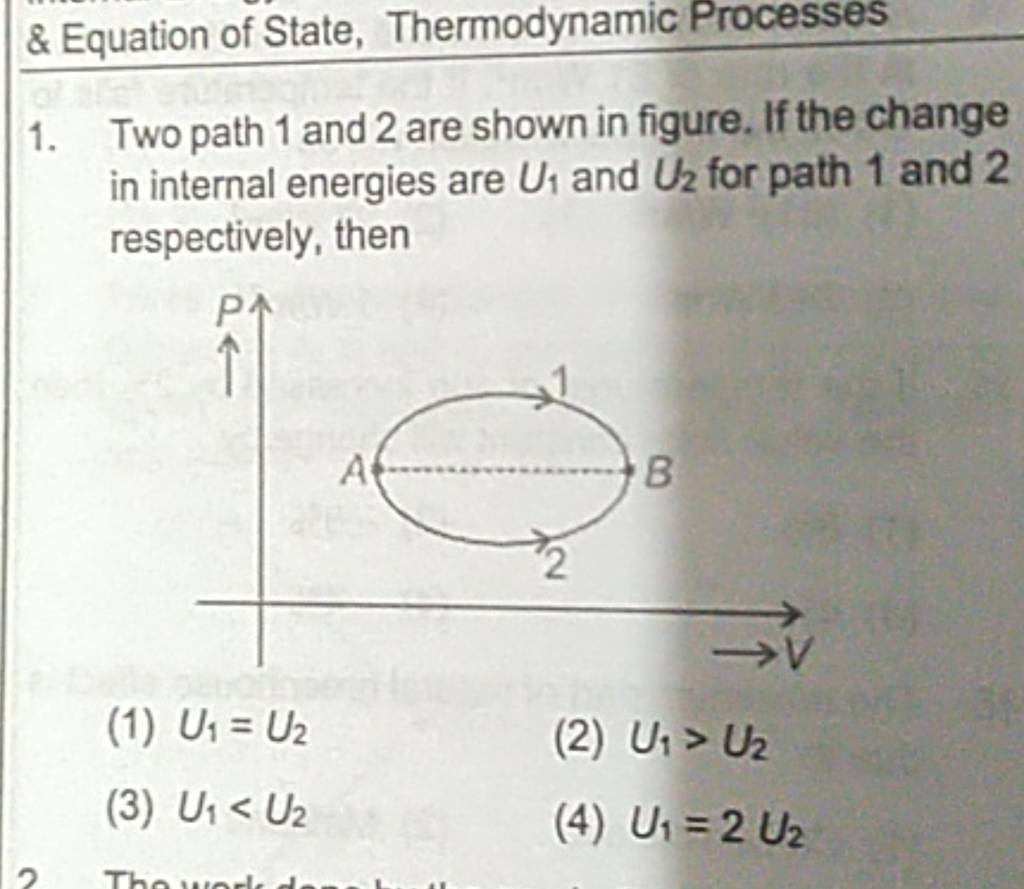 \& Equation of State, Thermodynamic Processes 1. Two path 1 and 2 are sho..