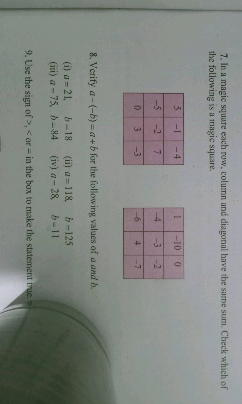 7 In A Magic Square Each Row Column And Diagonal Have The Same Sum Che