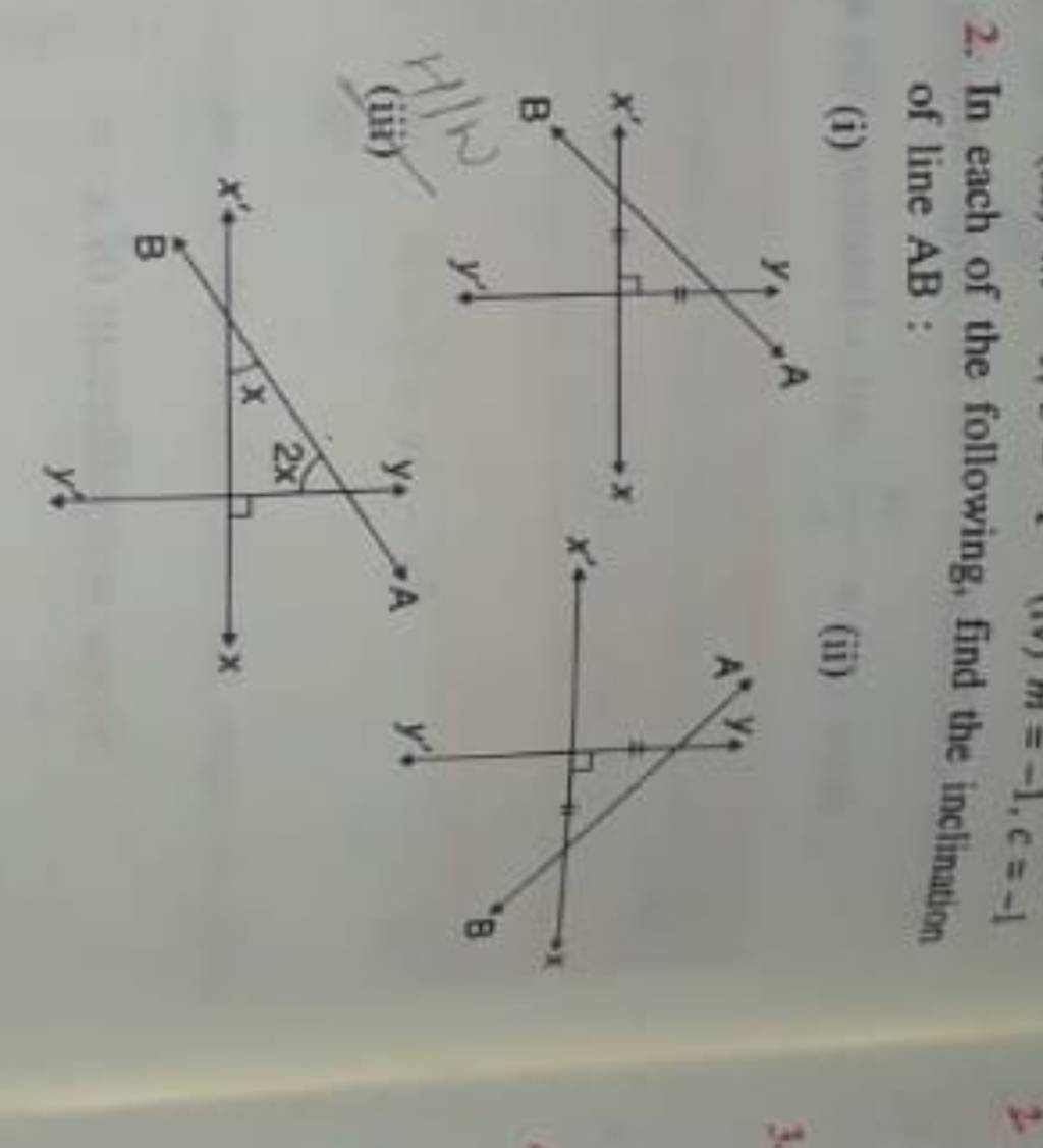 2. In each of the following, find the inclination of line AB : (i) (ii)