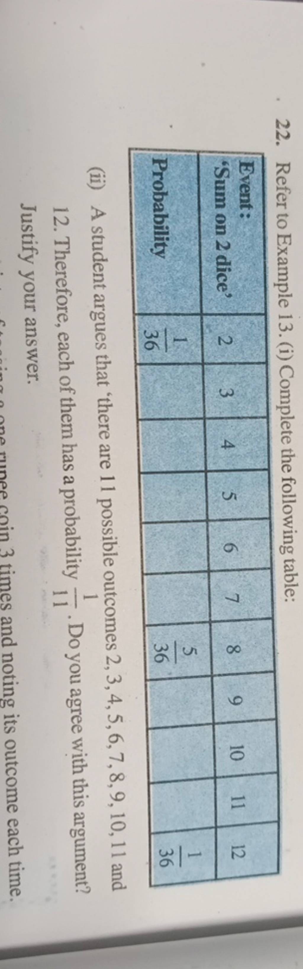 22. Refer to Example 13. (i) Complete the following table: $\begin{array}.. 22. Refer to Example 13. (i) Complete the following table: $\begin{array}..
