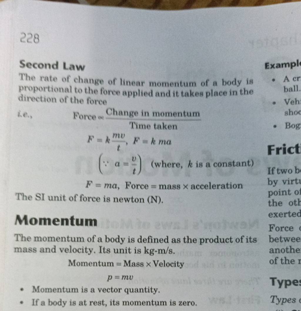 228 Second Law The rate of change of linear momentum of a body is proport..