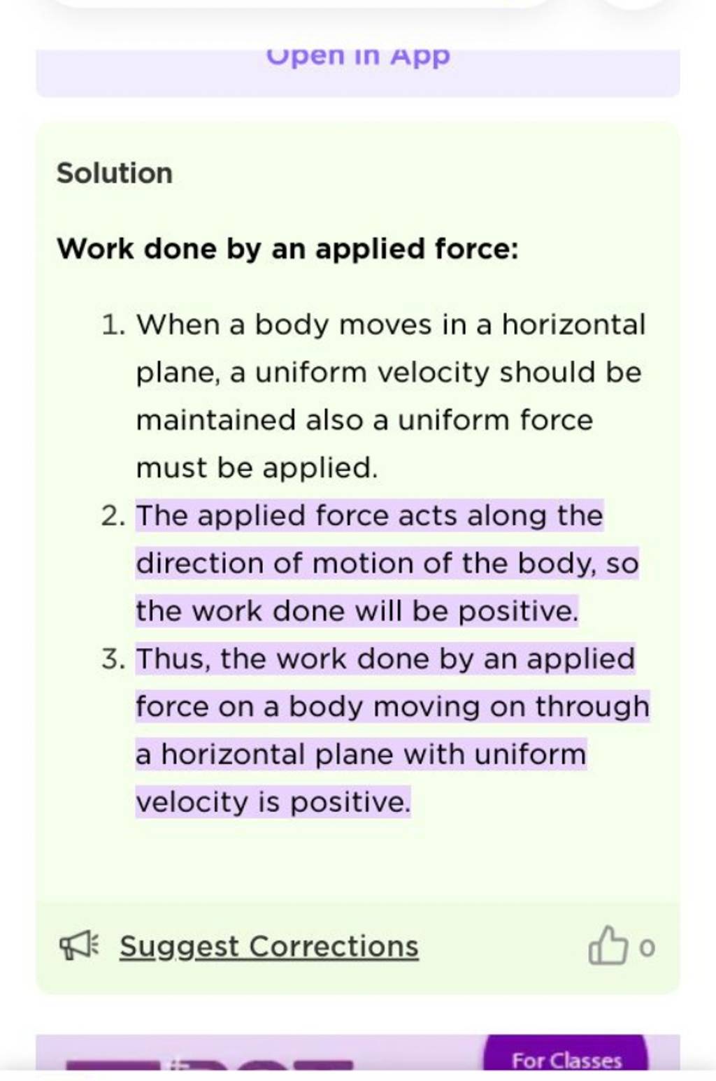 upen in App Solution Work done by an applied force: 1. When a body moves