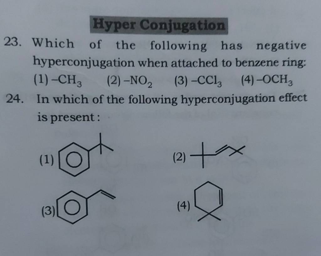 Hyper Conjugation 23. Which of the following has negative hyperconjugatio..