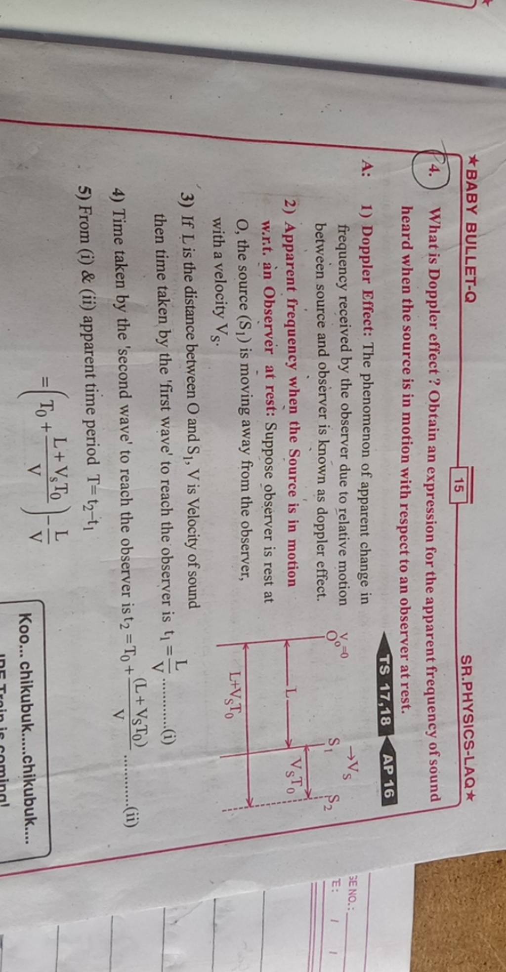 BABY BULLET-Q 15 SR.PHYSICS-LAQ 4. What is Doppler effect? Obtain an expr..