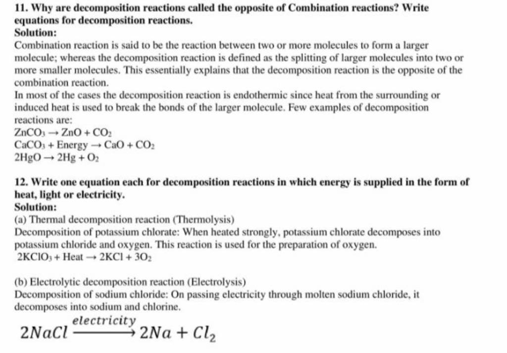 Decomposition Reaction Definition