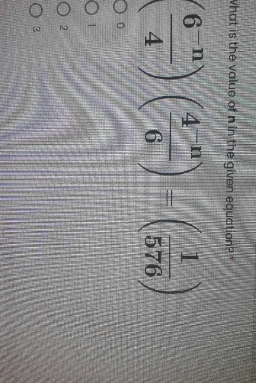 What is the value of n in the given equation? (46−n )(64−n )=(5761 ) ..