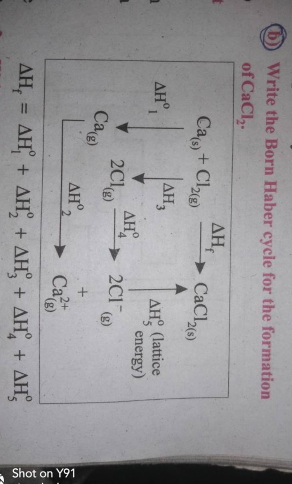 (6) Write the Born Haber cycle for the formation of CaCl2 . | Filo