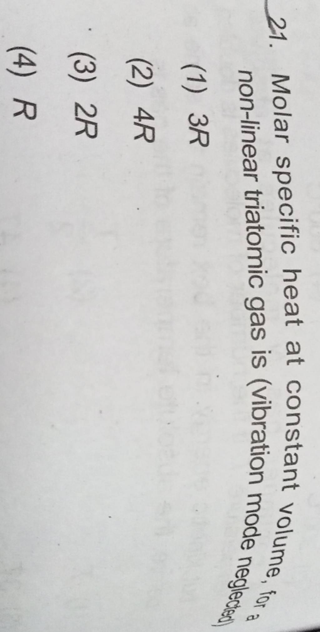 Molar specific heat at constant volume, for non-linear triatomic gas is