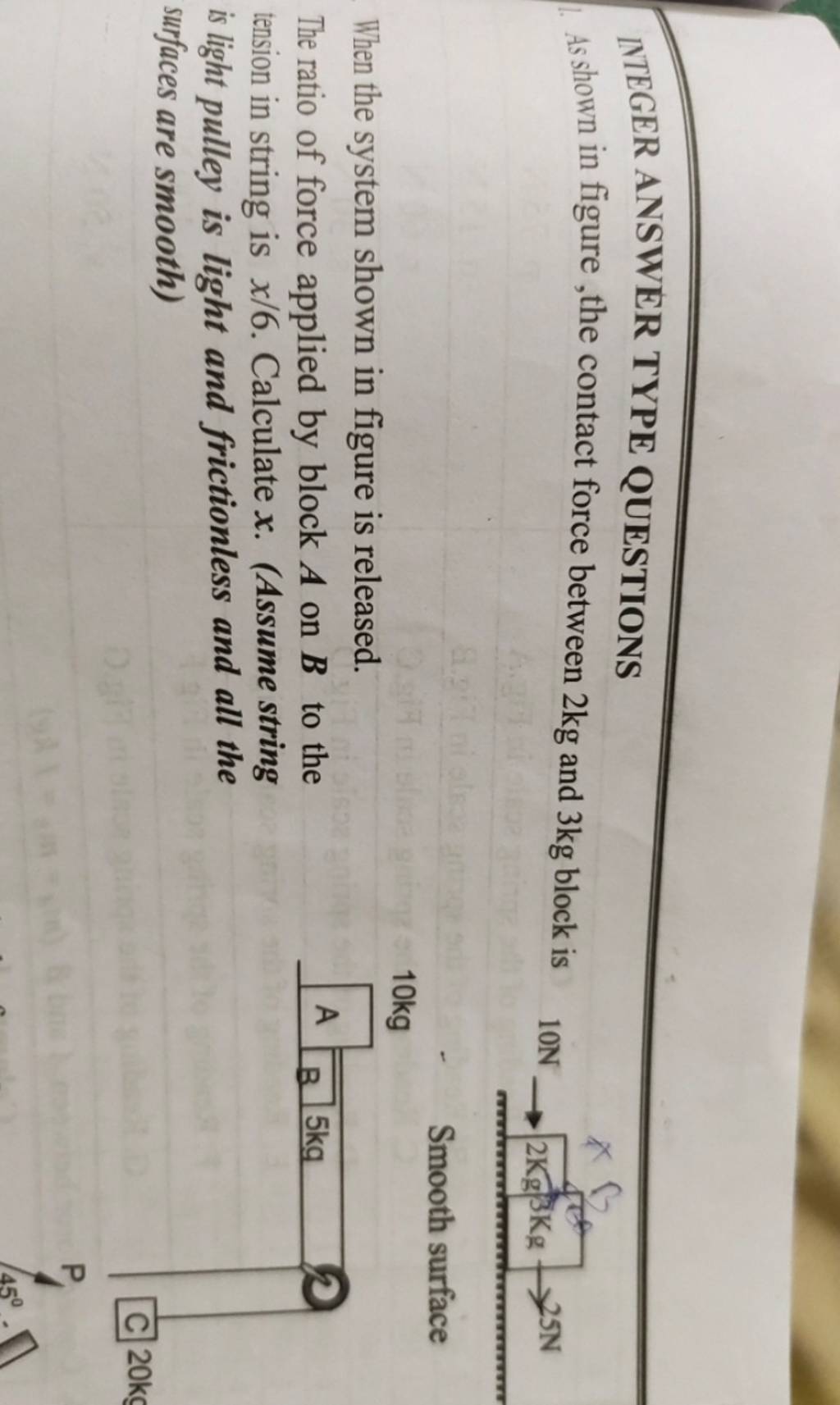 INTEGER ANSWER TYPE QUESTIONS 1. As shown in figure, the contact force be..