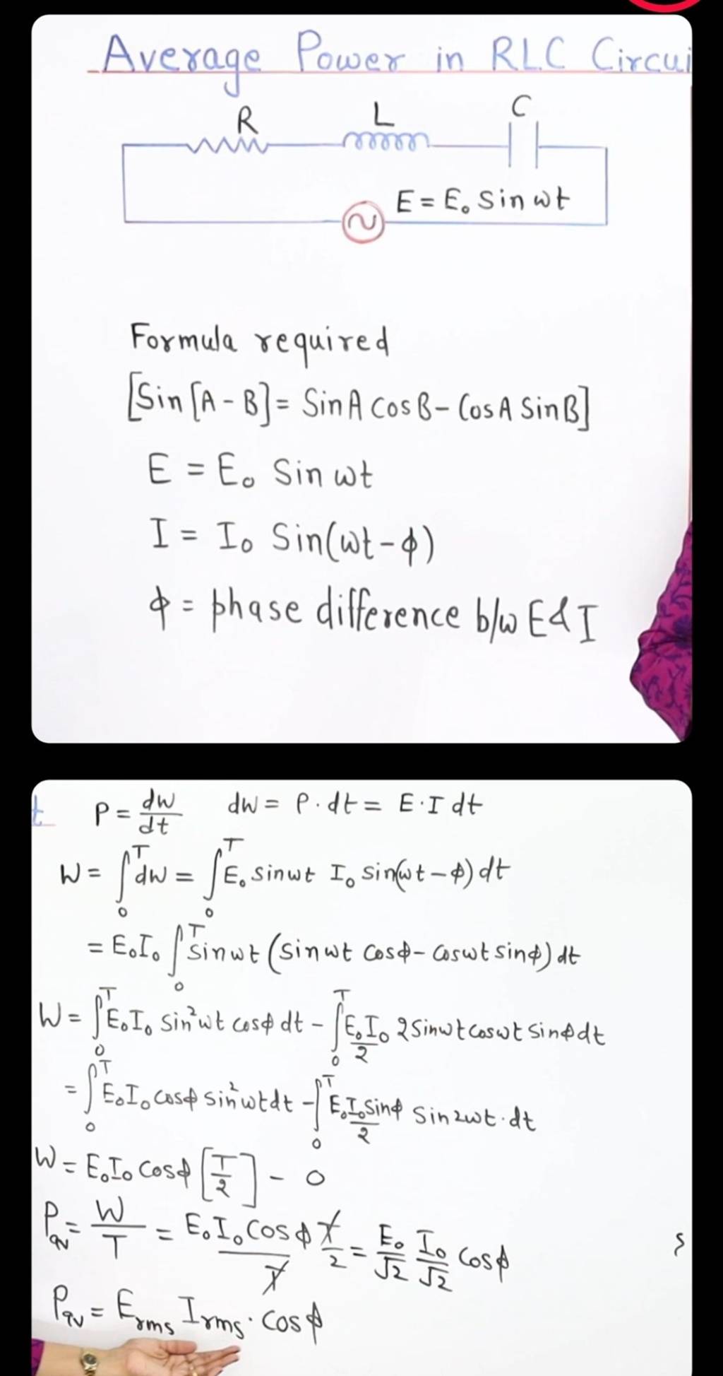 Average Power in RLC Circui mi CL ∣∣ ′ (ح) E=E0 sinωt Formula required