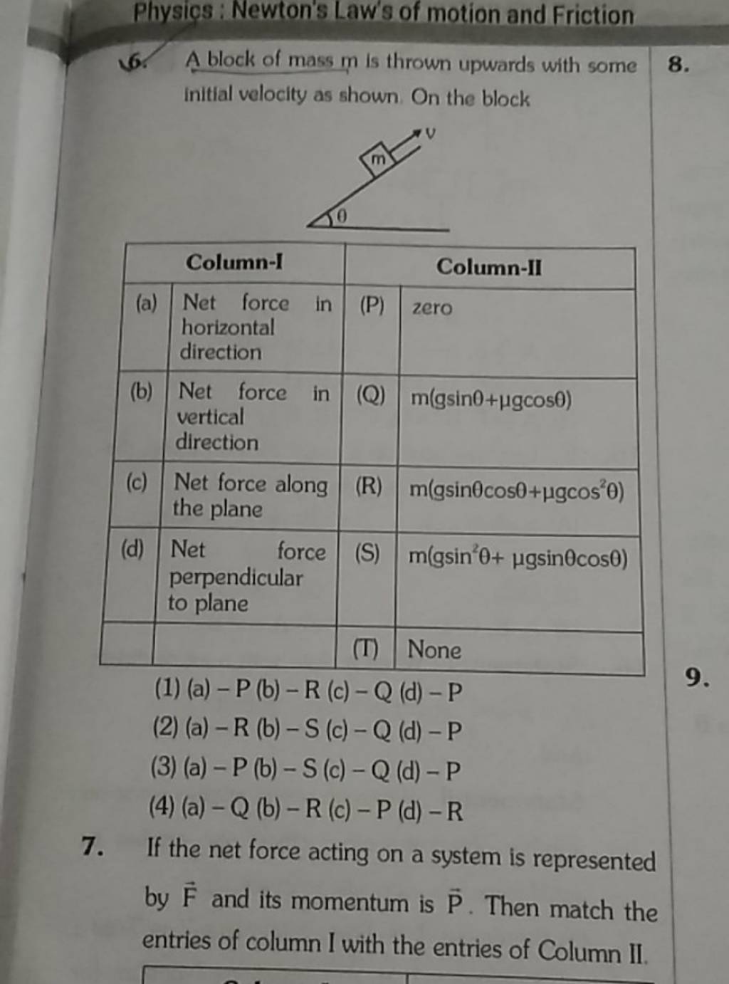 Physics : Newton's Law's of motion and Friction 6. A block of mass m is t..