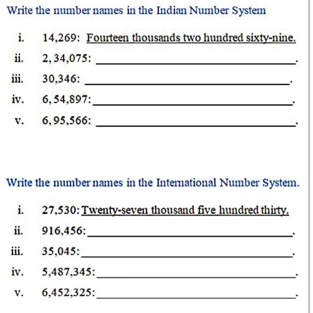 Write the number names in the Indian Number System i. 14,269: Fourteen th..