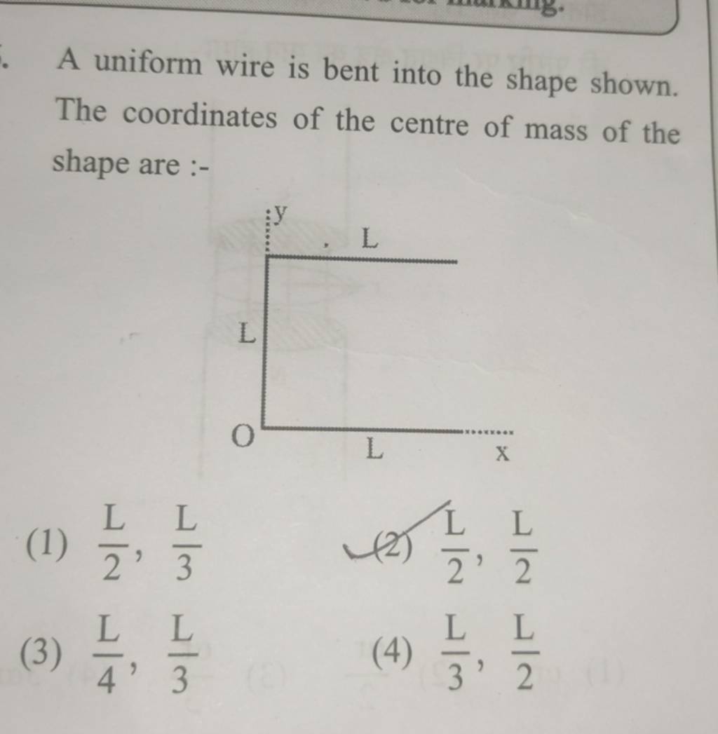 A uniform wire is bent into the shape shown. The coordinates of the centr..