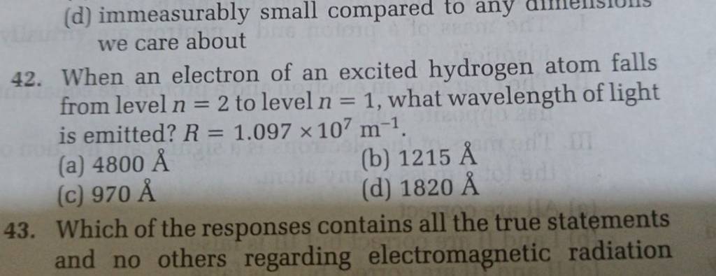 When An Electron Of An Excited Hydrogen Atom Falls From Level N 2 To Leve