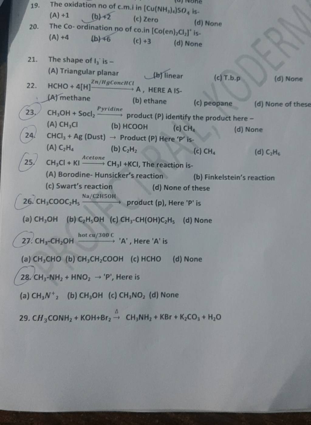 CHCl3 +Ag (Dust) → Product (P) Here ' P ' is- | Filo