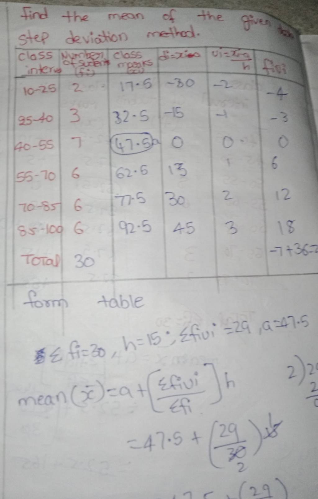 Find The Mean Of The Given Step Deviation Method Form Table [ Begin{ar