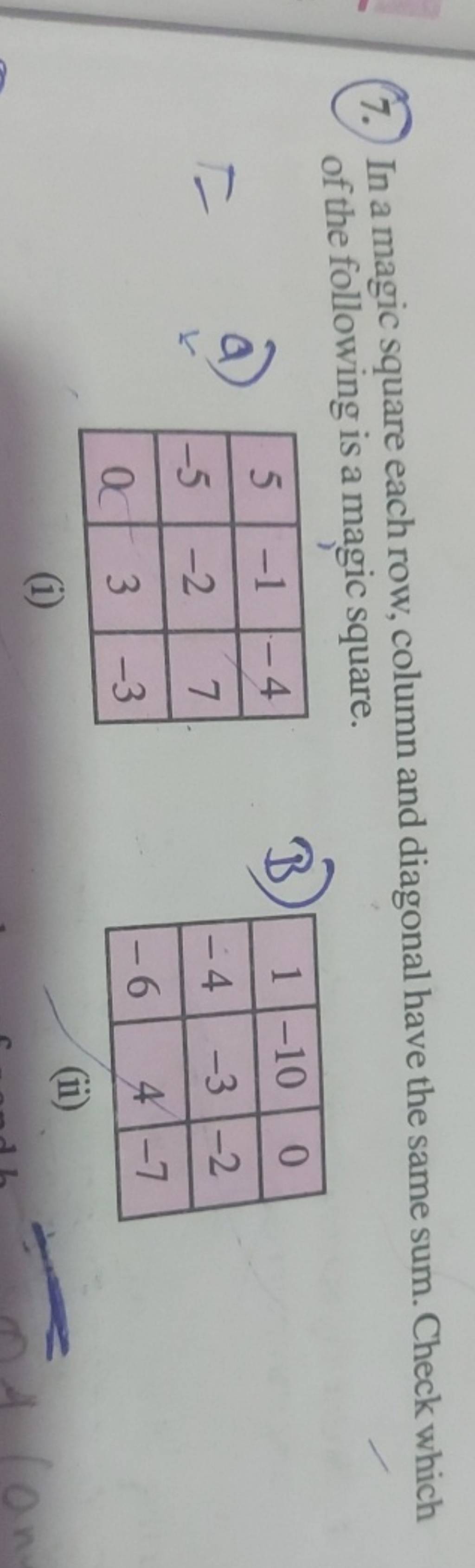7 In A Magic Square Each Row Column And Diagonal Have The Same Sum C