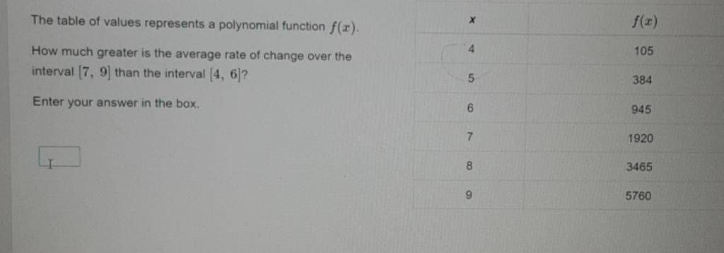 The table of values represents a polynomial function f(x). How much great.. The table of values represents a polynomial function f(x). How much great..