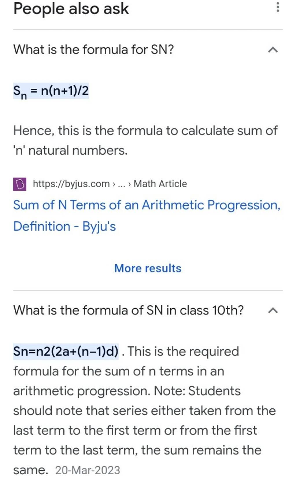 People also ask What is the formula for SN? Sn =n(n+1)/2 Hence, this is t..