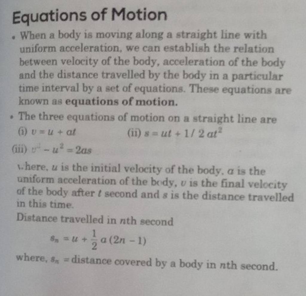 Equations of Motion - When a body is moving along a straight line with un..