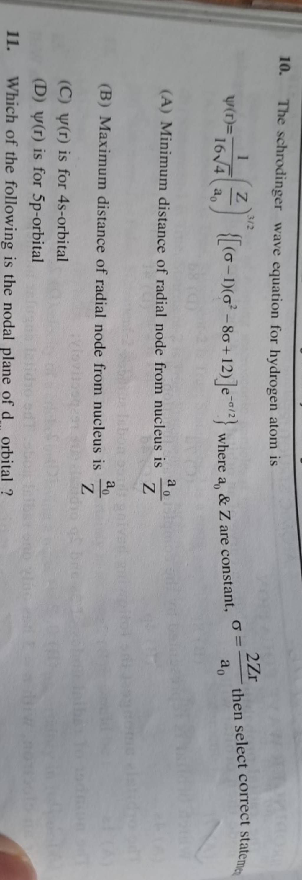 The Schrodinger Wave Equation For Hydrogen Atom Is ψ R 164 1 A0 Z 3 2{