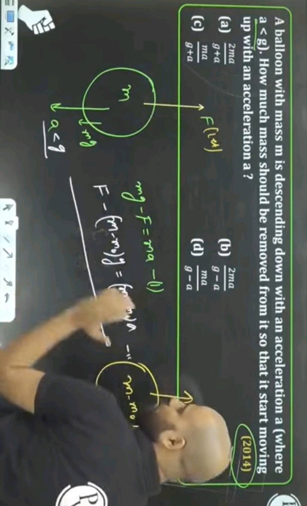 A balloon with mass m is descending down with an acceleration a (where a