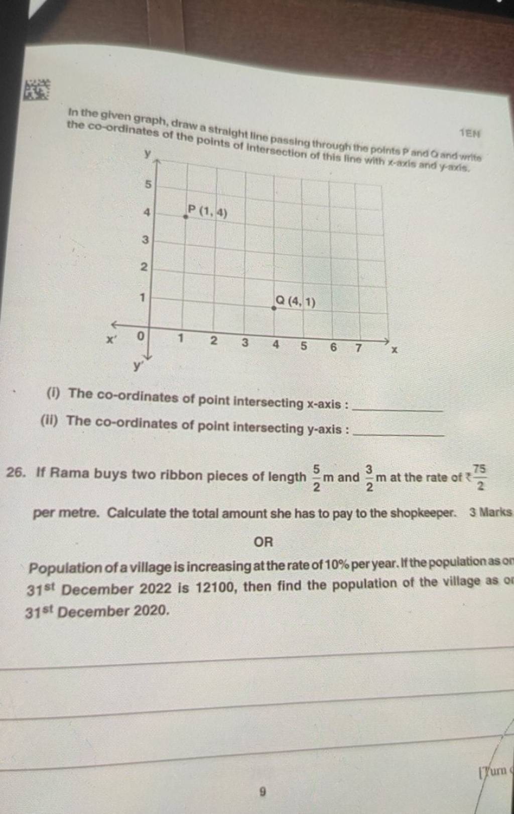 In the given graph, draw a straight line passing through the points P and..
