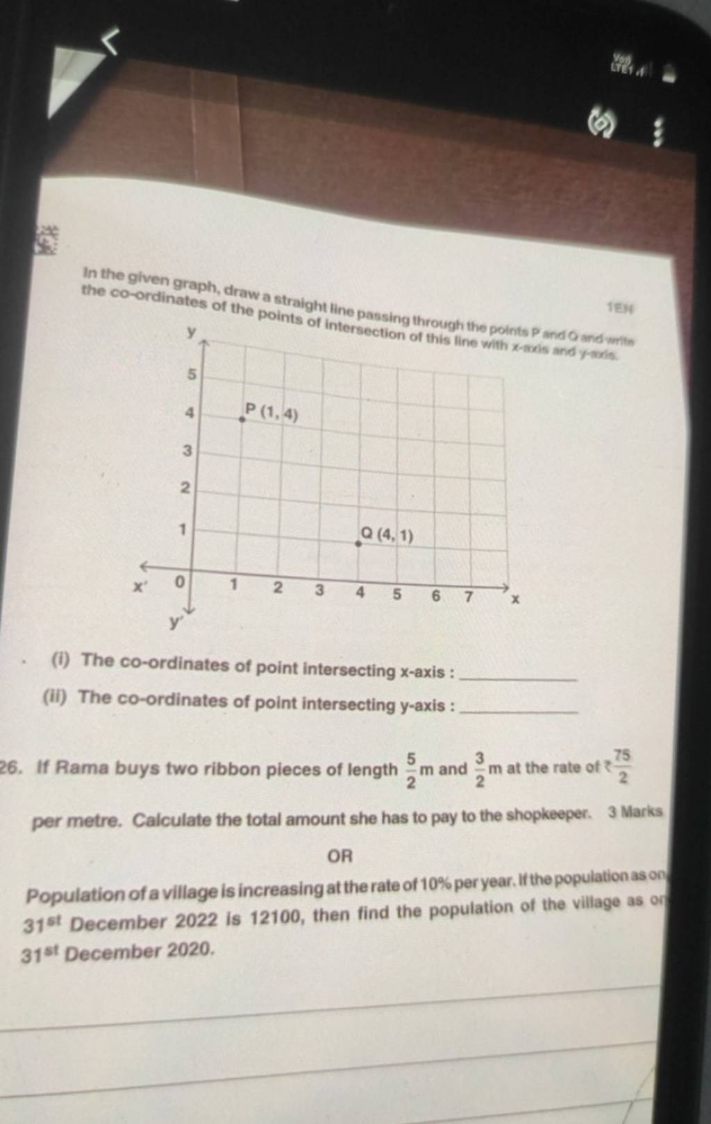In the given graph, draw a straight line passing through the points P and..