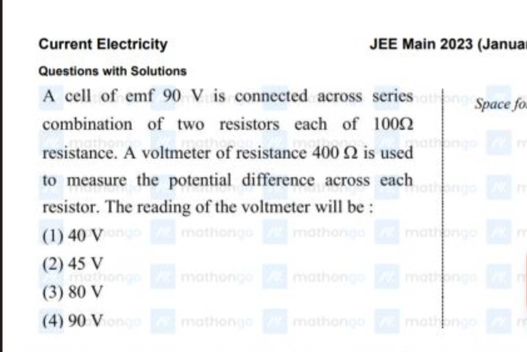 Current Electricity JEE Main 2023 (Janua Questions with Solutions A cell